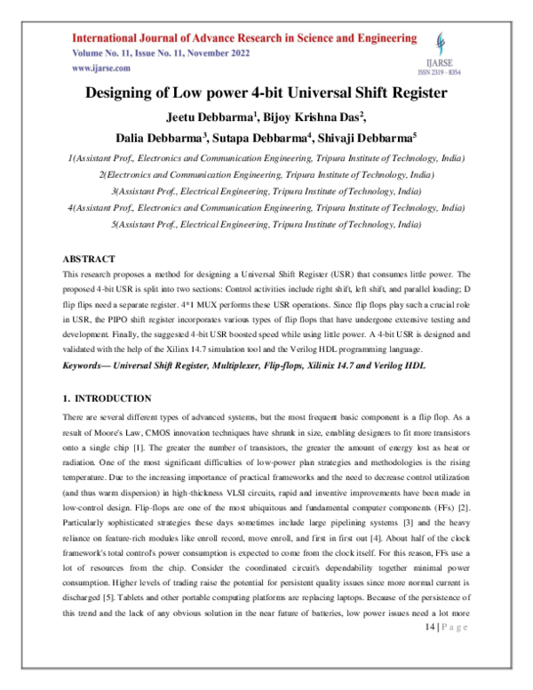 (PDF) Designing of Low power 4-bit Universal Shift Register