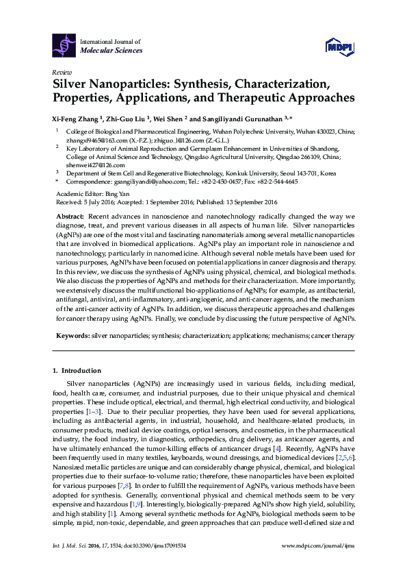 (PDF) Silver Nanoparticles: Synthesis, Characterization and their Application as a Sustainable ...