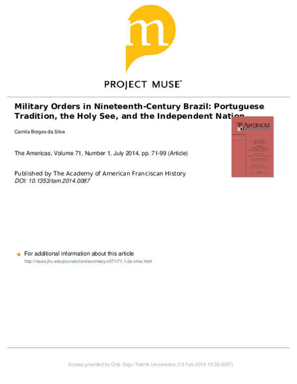 (PDF) Military Orders in Nineteenth-Century Brazil: Portuguese ...