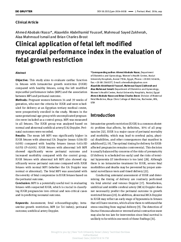 (PDF) Clinical application of fetal left modified myocardial ...
