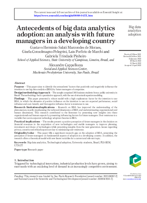 (PDF) Antecedents of big data analytics adoption: an analysis with ...