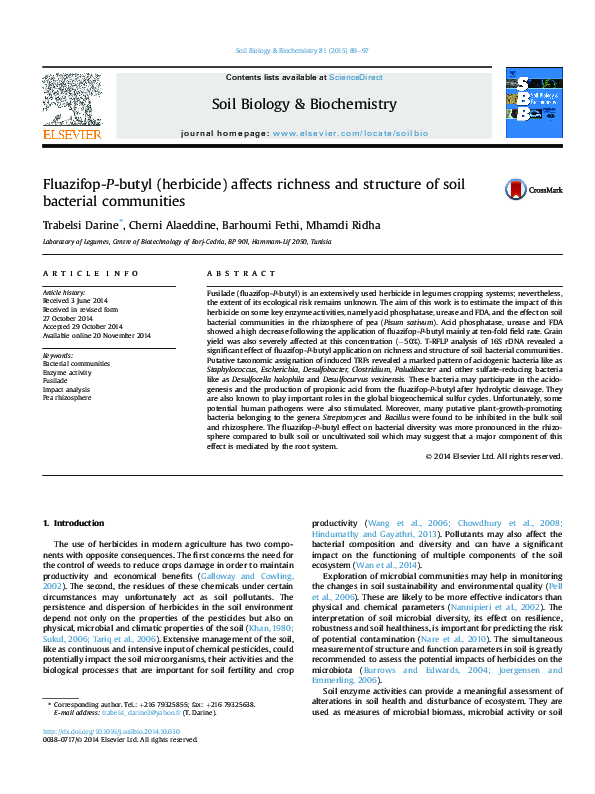 (PDF) Fluazifop-P-butyl (herbicide) affects richness and structure of soil bacterial communities ...