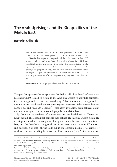 (PDF) The Arab Uprisings and the Geopolitics of the Middle East