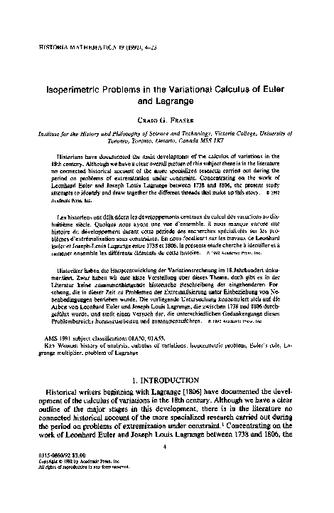 (PDF) Isoperimetric problems in the variational calculus of Euler and ...