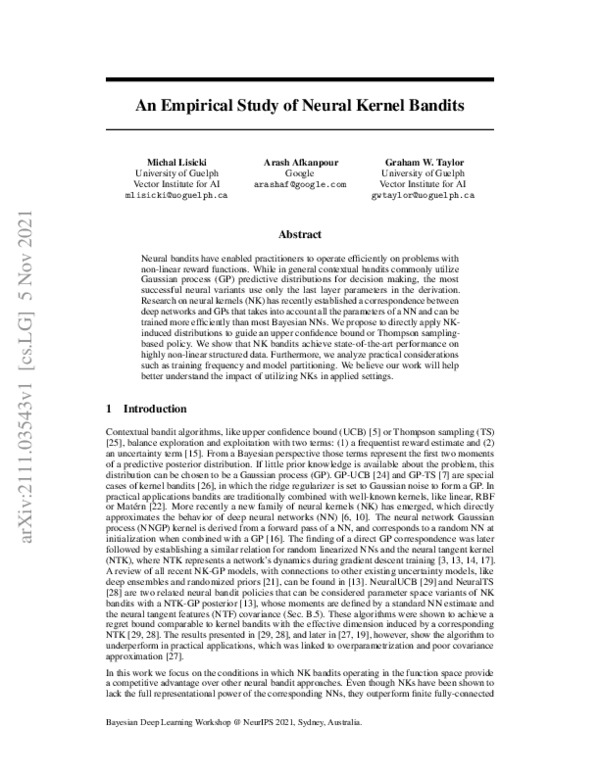 (PDF) An Empirical Study of Neural Kernel Bandits