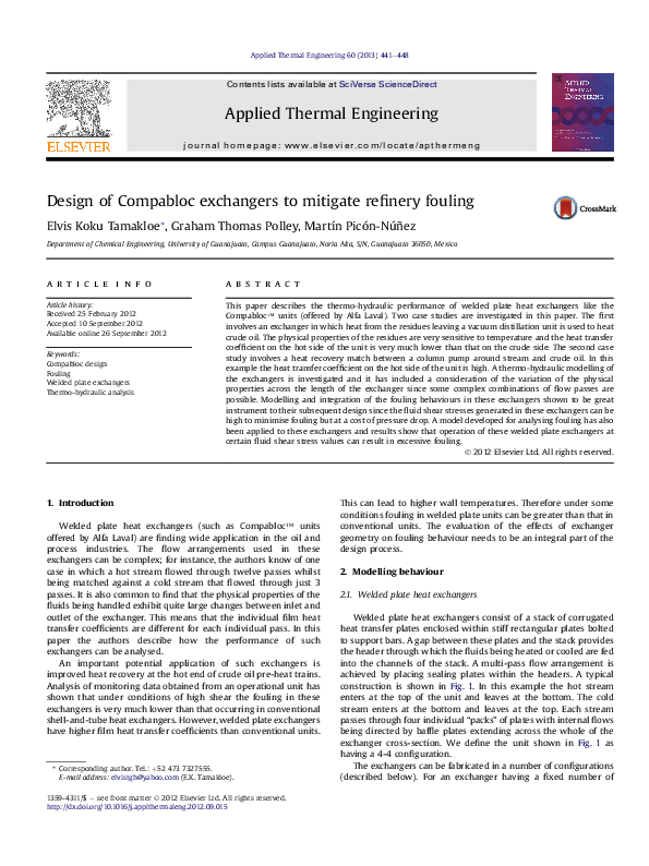 (PDF) Design of Compabloc exchangers to mitigate refinery fouling