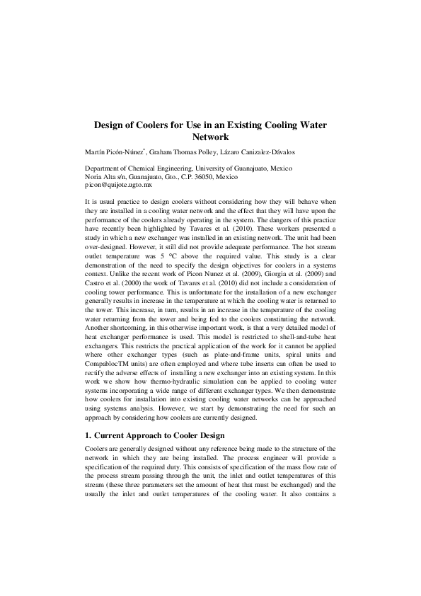 (PDF) Design of coolers for use in an existing cooling water network