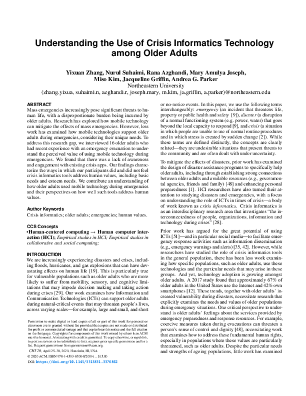 (PDF) Understanding the Use of Crisis Informatics Technology among Older Adults