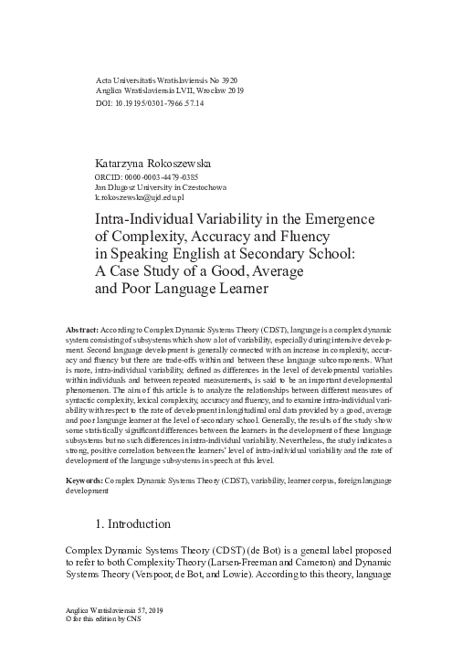 (PDF) Intra-Individual Variability in the Emergence of Complexity, Accuracy and Fluency in ...
