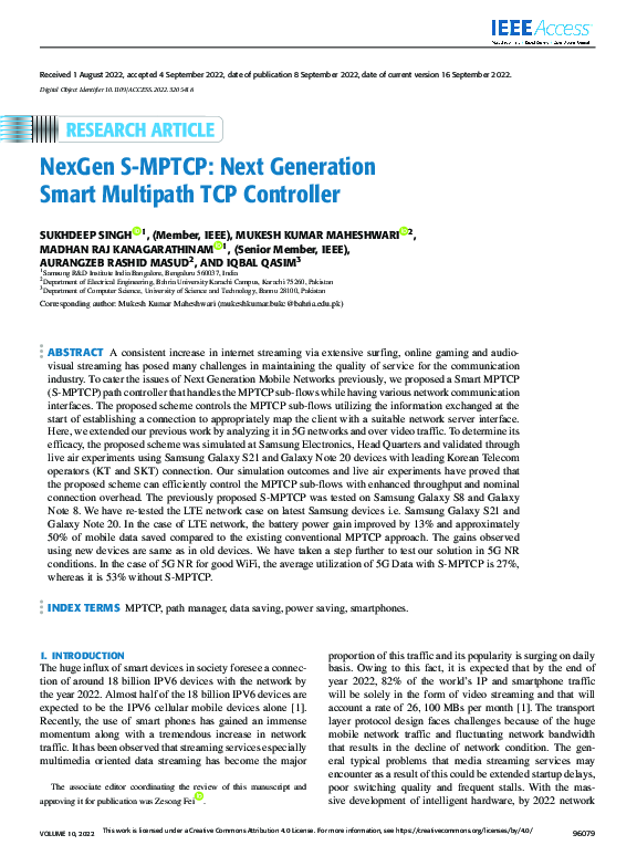 (PDF) NexGen S-MPTCP: Next Generation Smart Multipath TCP Controller