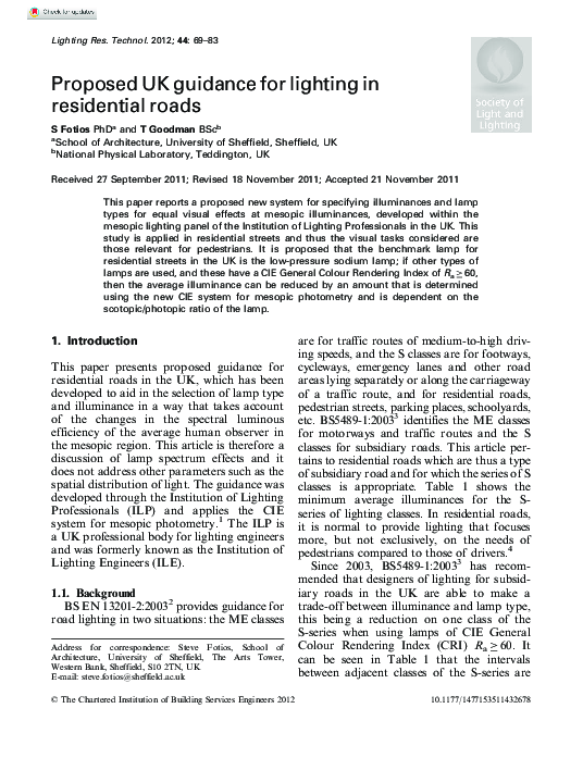 (PDF) Proposed UK guidance for lighting in residential roads