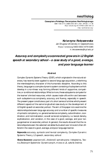 (PDF) Accuracy and complexity as connected growers in L2 English speech at secondary school – a ...