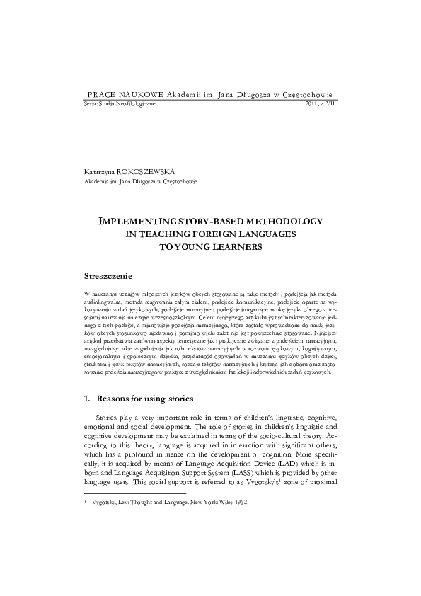 (PDF) Implementing Story -Based Methodology in Teaching Foreign Languages to Young Learners