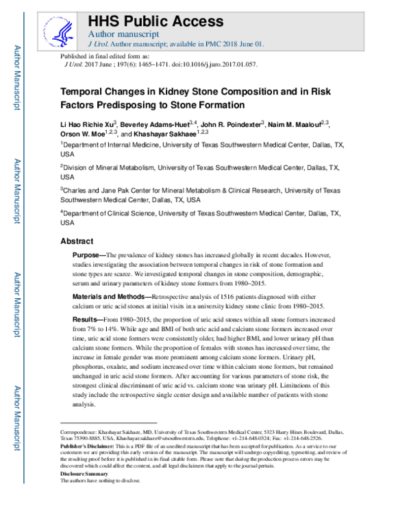 (PDF) Temporal Changes in Kidney Stone Composition and in Risk Factors ...