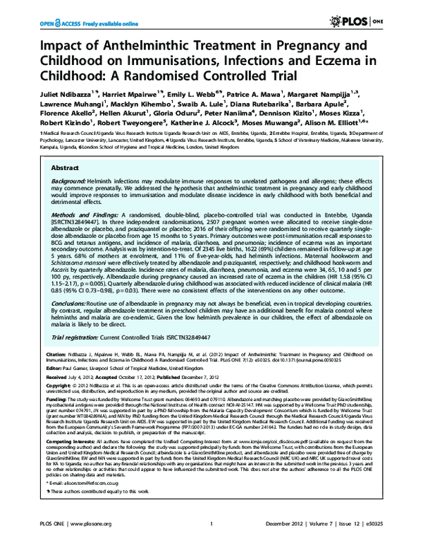 (PDF) Impact of Anthelminthic Treatment in Pregnancy and Childhood on ...