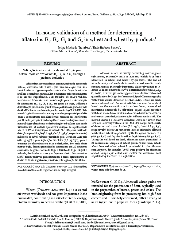 (PDF) In-house validation of a method for determining aflatoxins B1, B2, G1 and G2 in wheat and ...