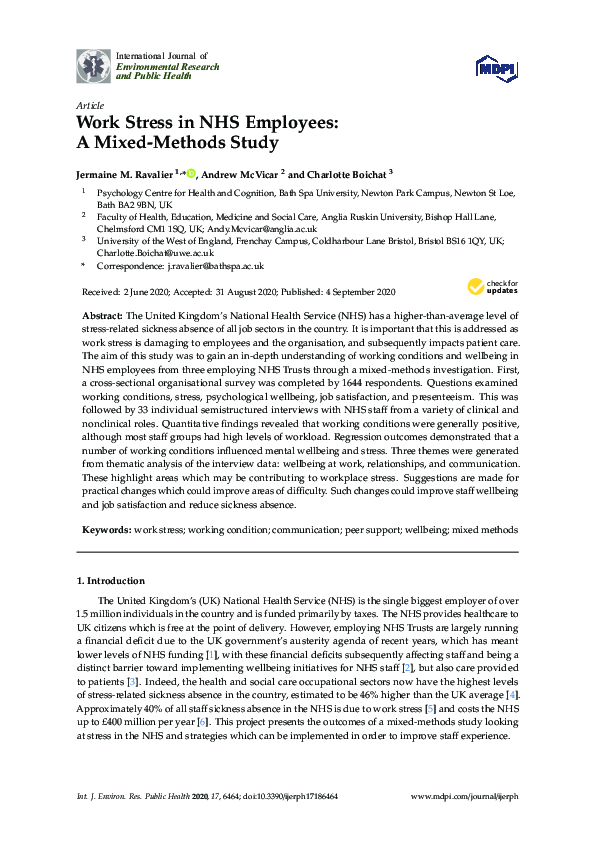 (PDF) Work Stress in NHS Employees: A Mixed-Methods Study