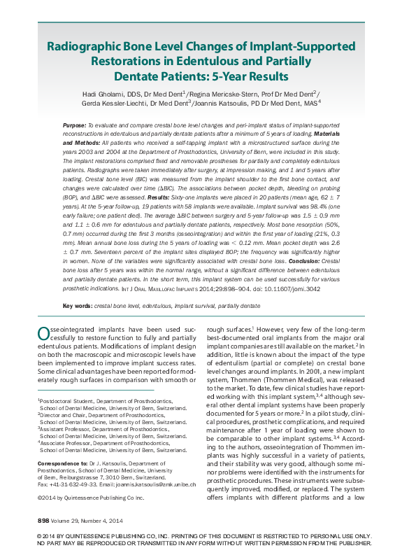 (PDF) Radiographic bone level changes of implant-supported restorations ...
