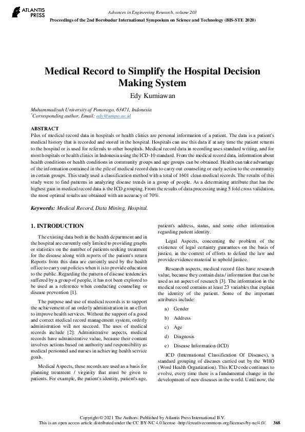 (PDF) Medical Record to Simplify the Hospital Decision Making System