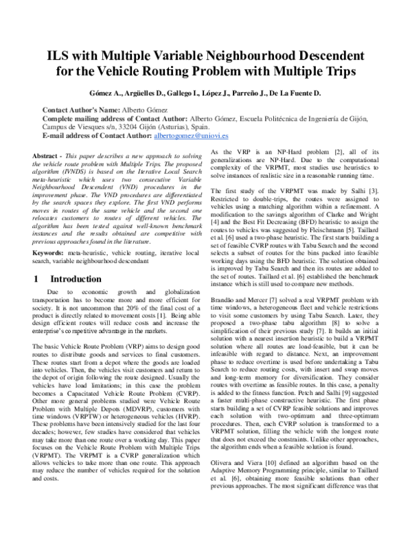 (PDF) ILS with Multiple Variable Neighbourhood Descendent for the ...