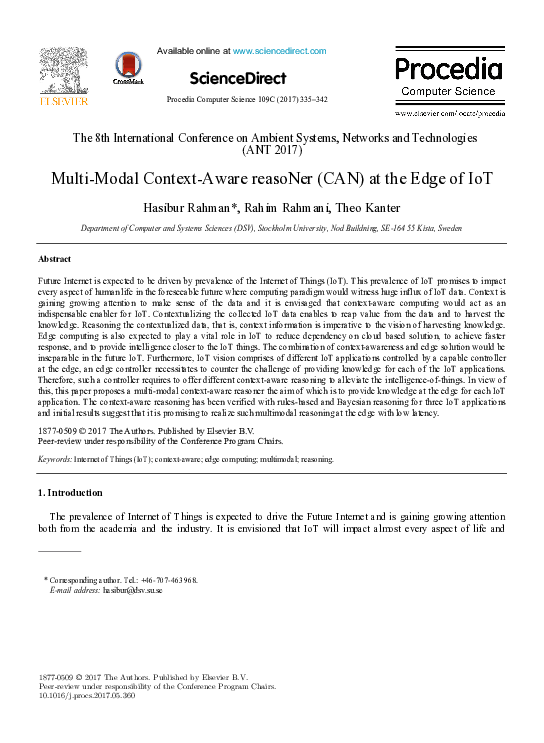 (PDF) Multi-Modal Context-Aware reasoNer (CAN) at the Edge of IoT