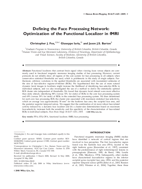 (PDF) Defining the face processing network: Optimization of the ...