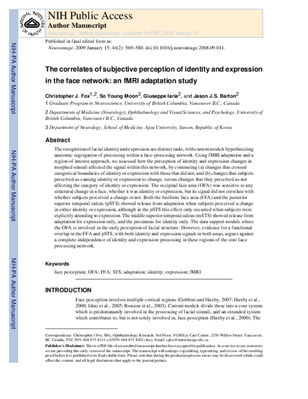 (PDF) The correlates of subjective perception of identity and ...