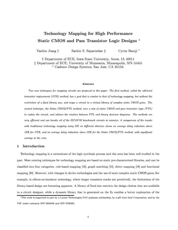 Pdf Technology Mapping For High Performance Static Cmos And Pass