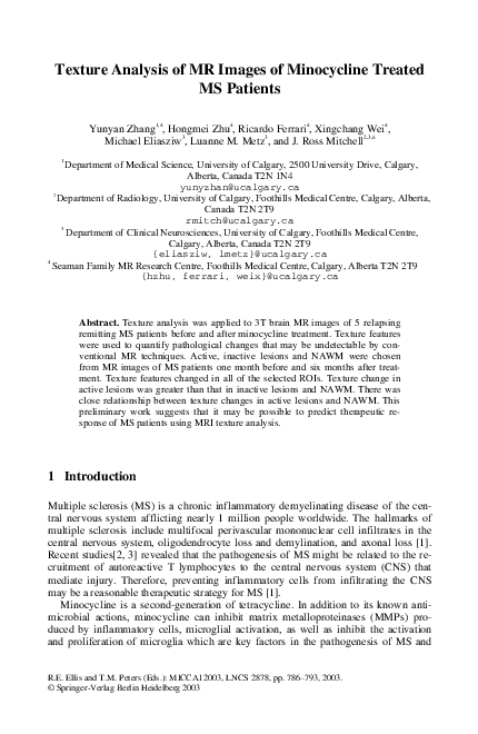 (PDF) Texture Analysis of MR Images of Minocycline Treated MS Patients