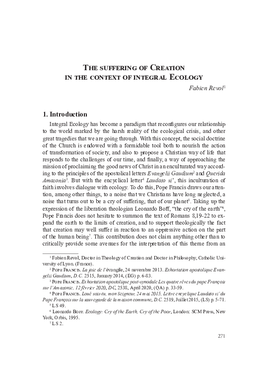 (PDF) The suffering of Creation in the context of integral Ecology