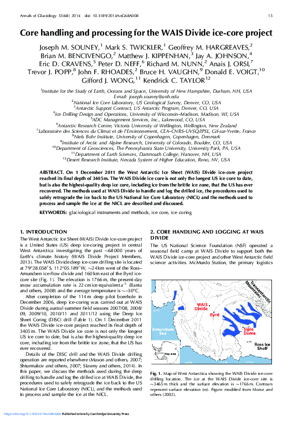 (PDF) Core handling and processing for the WAIS Divide ice-core project ...