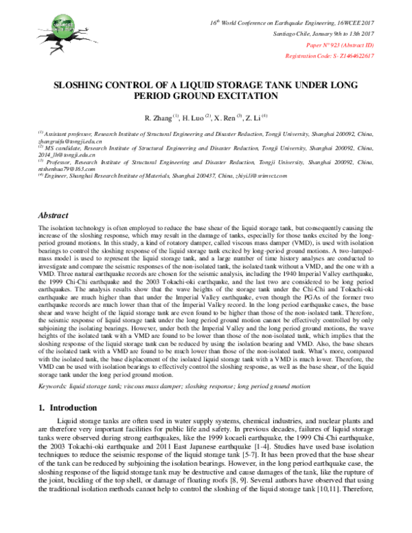 (PDF) Sloshing Control of a Liquid Storage Tank Under Long Period ...