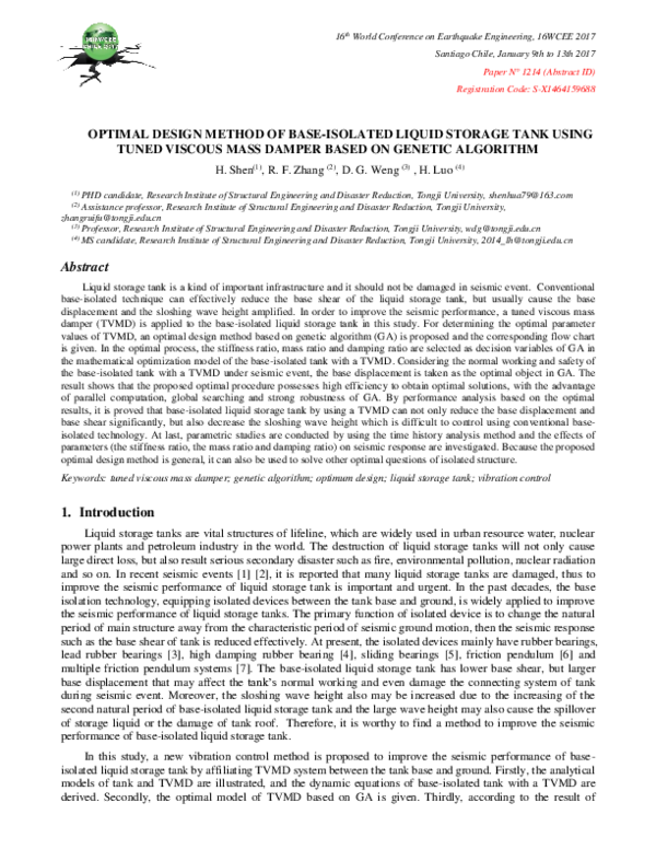 (PDF) Optimal Design Method of Base-Isolated Liquid Storage Tank Using Tuned Viscous Mass Damper ...