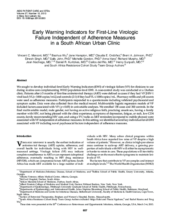 (PDF) Early Warning Indicators for First-Line Virologic Failure ...