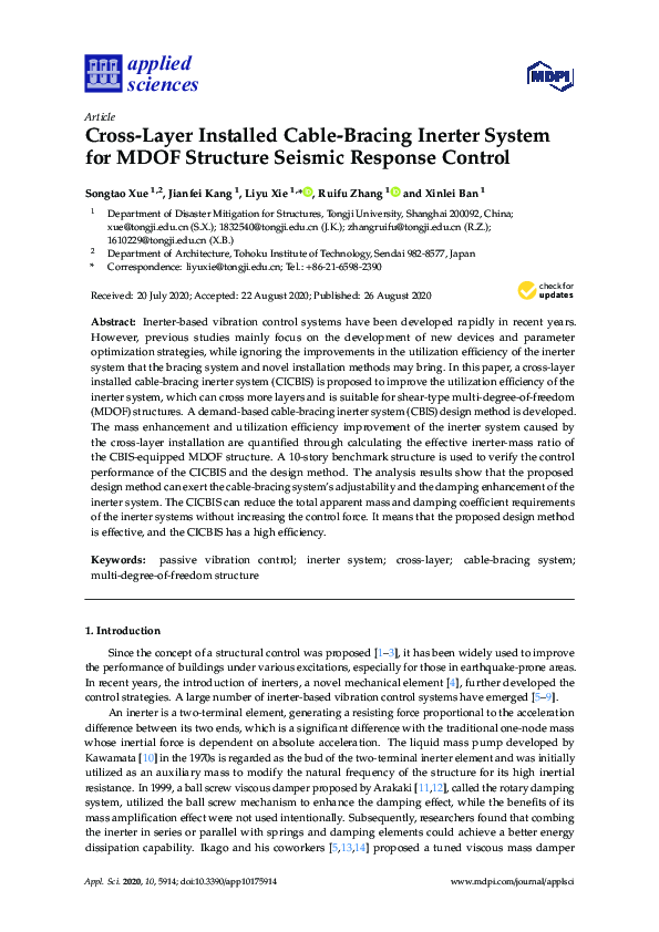 (PDF) Cross-Layer Installed Cable-Bracing Inerter System for MDOF Structure Seismic Response Control
