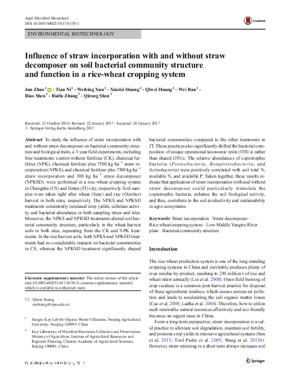 (PDF) Influence of straw incorporation with and without straw ...