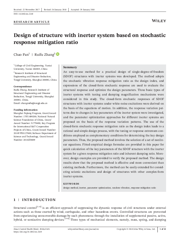 Pdf Design Of Structure With Inerter System Based On Stochastic