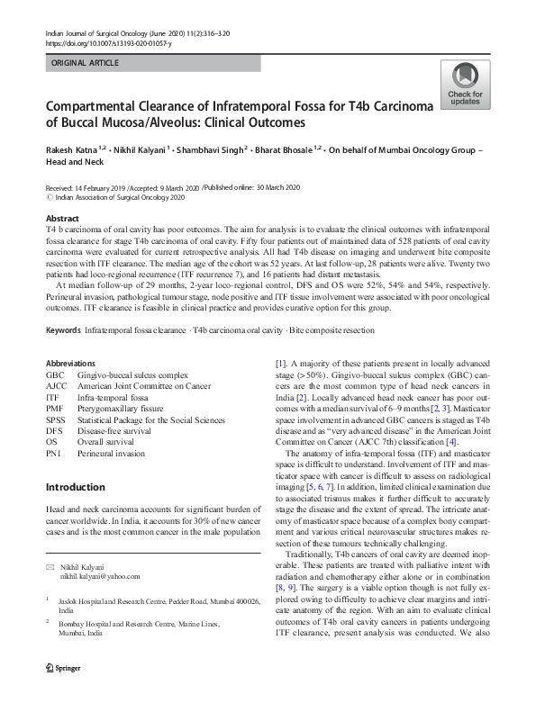 (PDF) Compartmental Clearance of Infratemporal Fossa for T4b Carcinoma ...