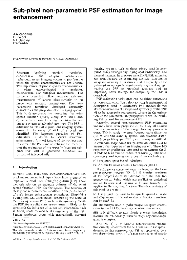 Pdf Sub Pixel Non Parametric Psf Estimation For Image Enhancement