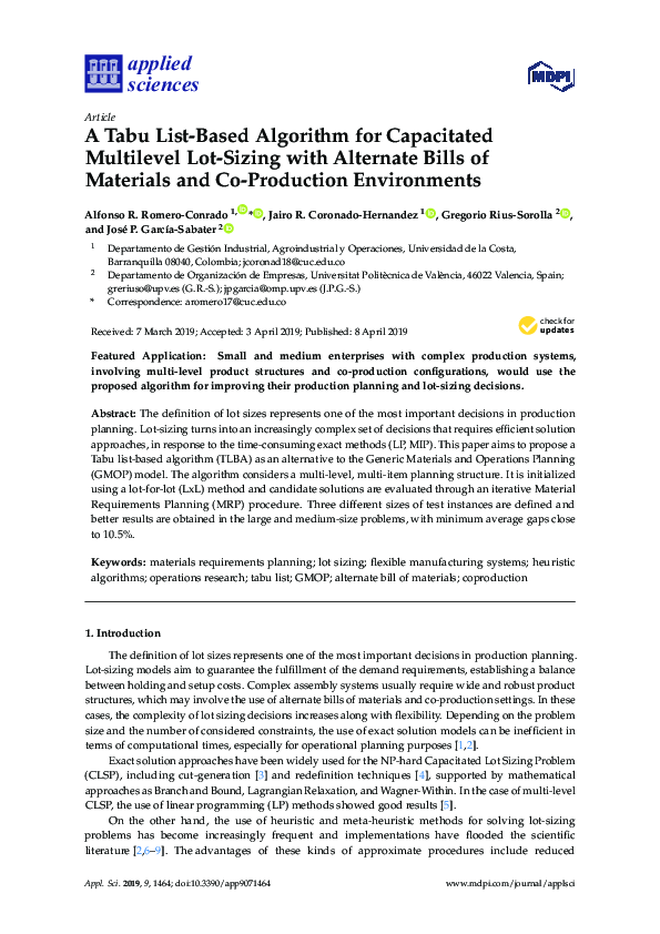 (PDF) A Tabu List-Based Algorithm for Capacitated Multilevel Lot-Sizing with Alternate Bills of ...