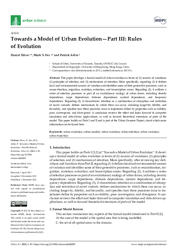 (PDF) Towards a Model of Urban Evolution-Part III: Rules of Evolution