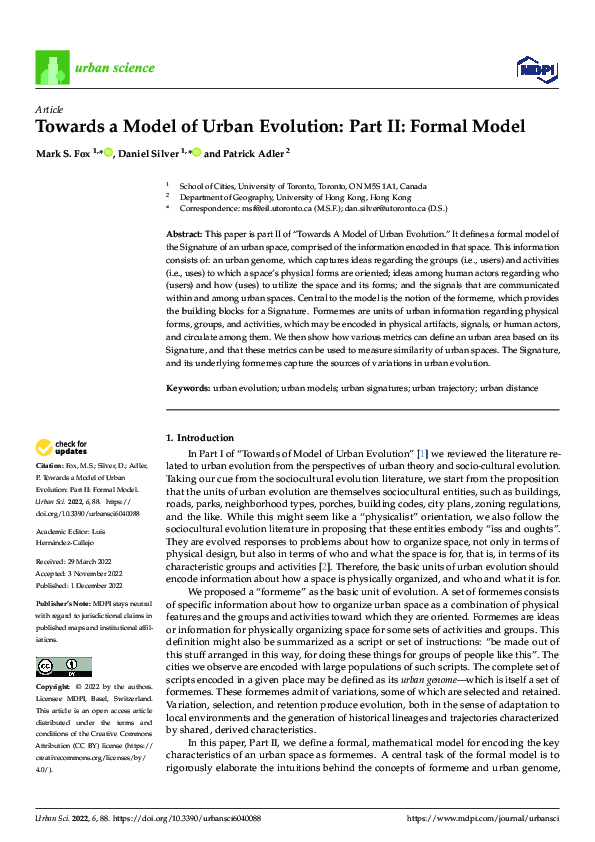 (PDF) Towards a Model of Urban Evolution: Part II: Formal Model