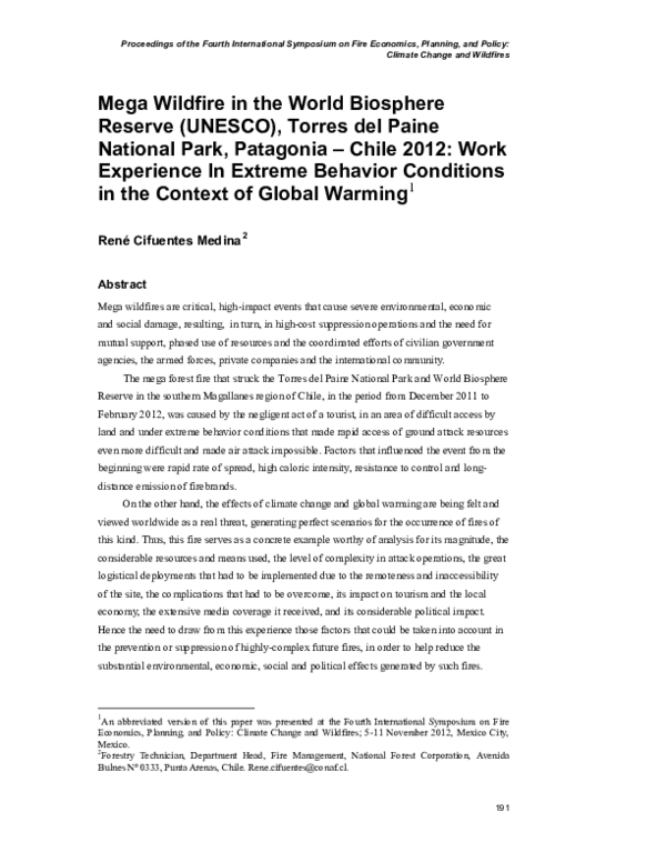 (PDF) Mega wildfire in the World Biosphere Reserve (UNESCO), Torres del ...