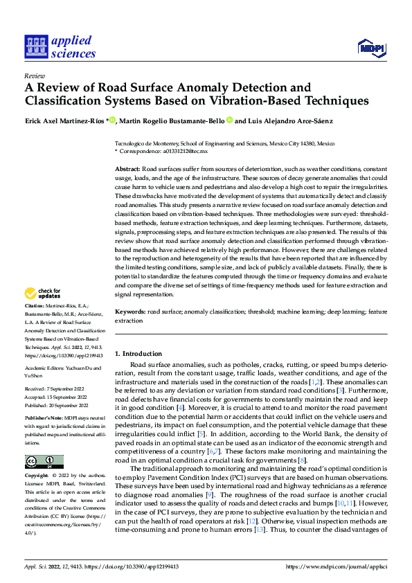 Pdf A Review Of Road Surface Anomaly Detection And Classification Systems Based On Vibration