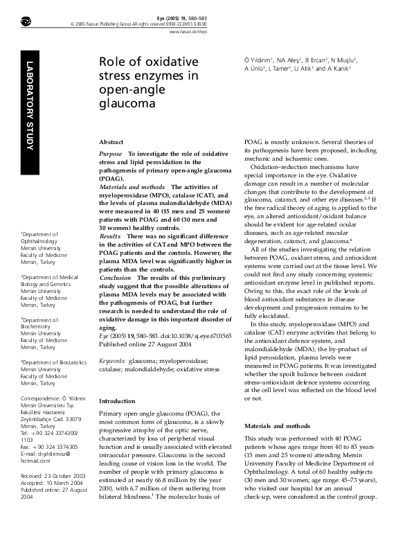 (PDF) Role of oxidative stress enzymes in open-angle glaucoma