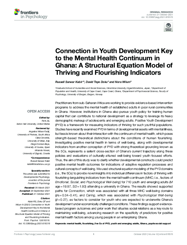 (PDF) Connection in Youth Development Key to the Mental Health ...
