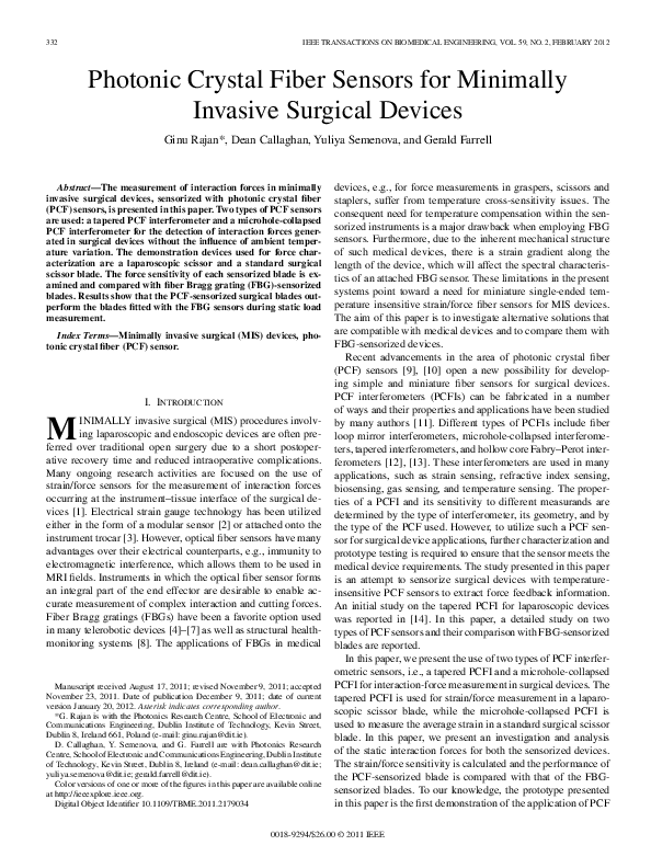 (PDF) Photonic Crystal Fiber Sensors for Minimally Invasive Surgical Devices | Dean Callaghan ...