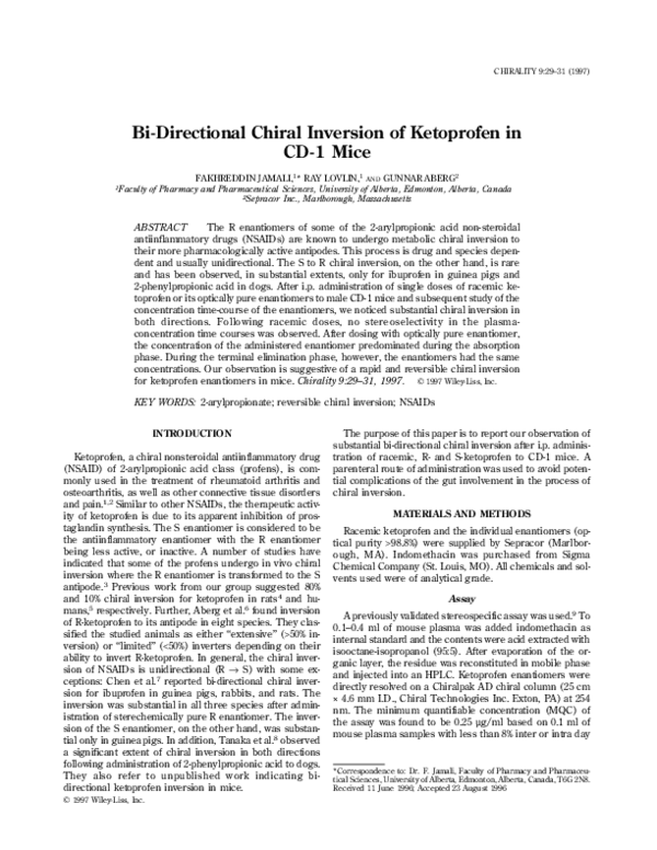 (PDF) Bi-directional chiral inversion of ketoprofen in CD-1 mice