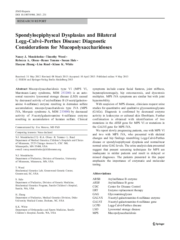 (PDF) Spondyloepiphyseal Dysplasias and Bilateral Legg-Calvé-Perthes ...