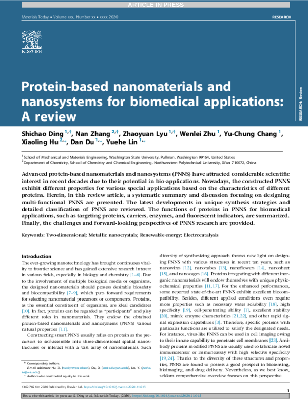 (PDF) Protein-based nanomaterials and nanosystems for biomedical applications: A review